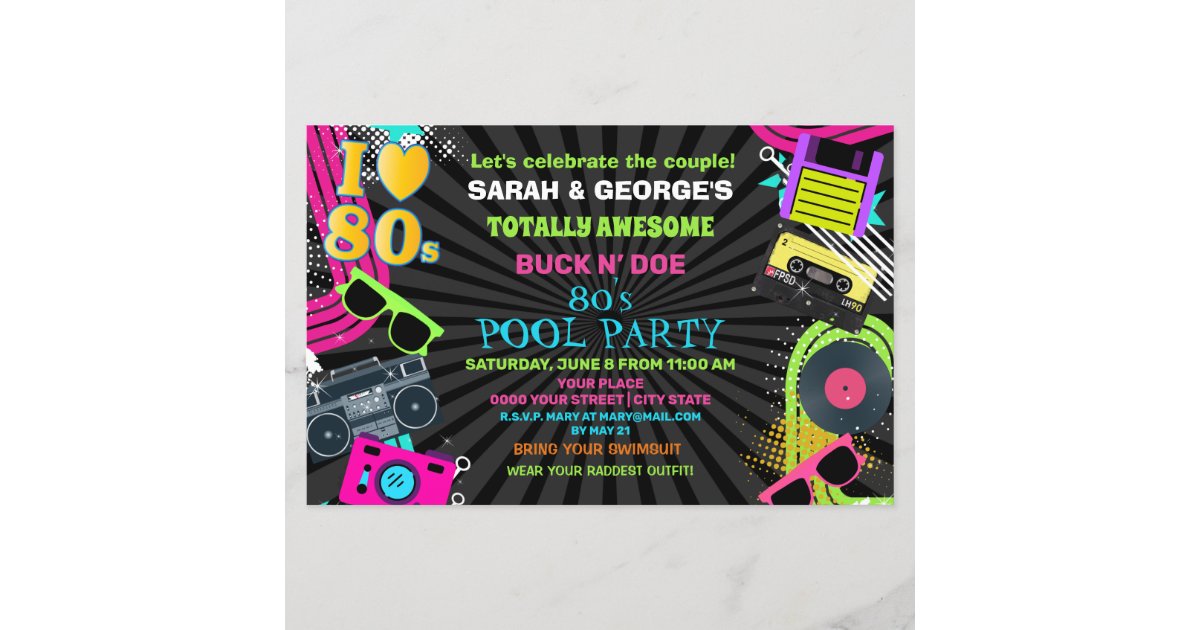 Budget Neon Fun 80s Pool party invitation | Zazzle