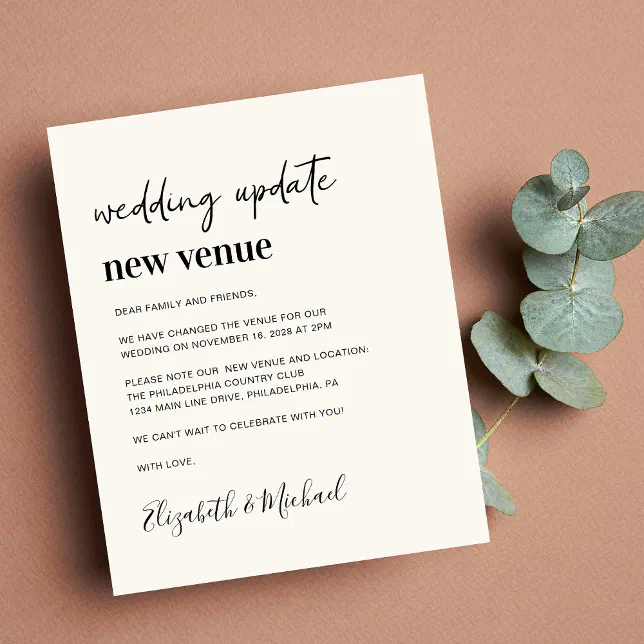 Budget New Venue Cream Wedding Announcement | Zazzle