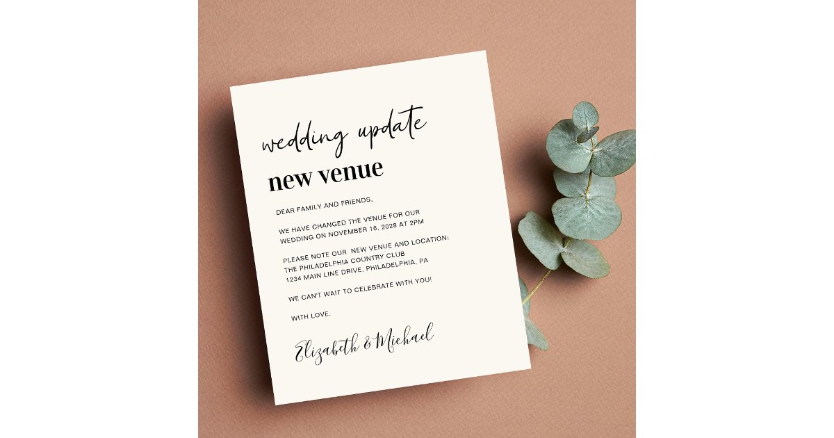 Budget New Venue Cream Wedding Announcement | Zazzle