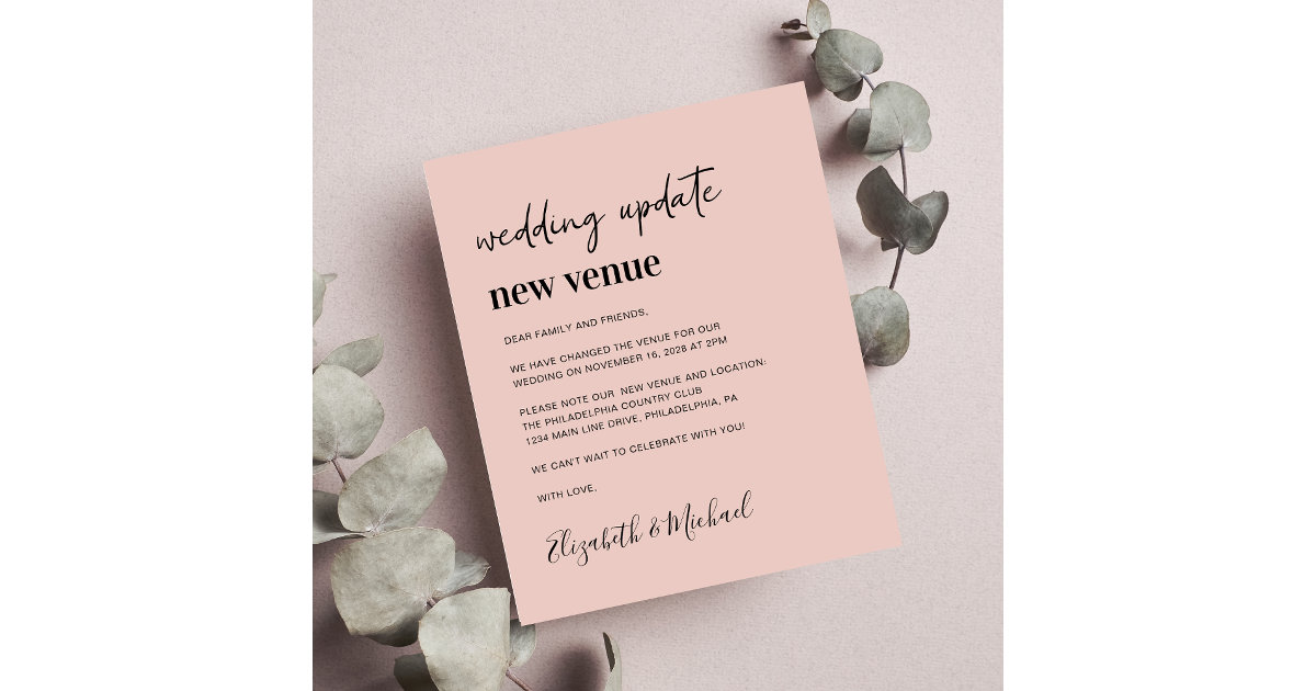 Budget New Wedding Venue Blush Pink Announcement | Zazzle