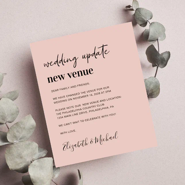 Budget New Wedding Venue Blush Pink Announcement | Zazzle