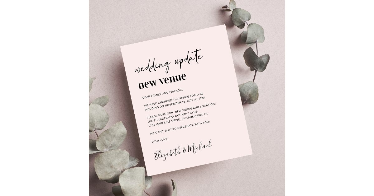 Budget New Wedding Venue Pink Announcement | Zazzle