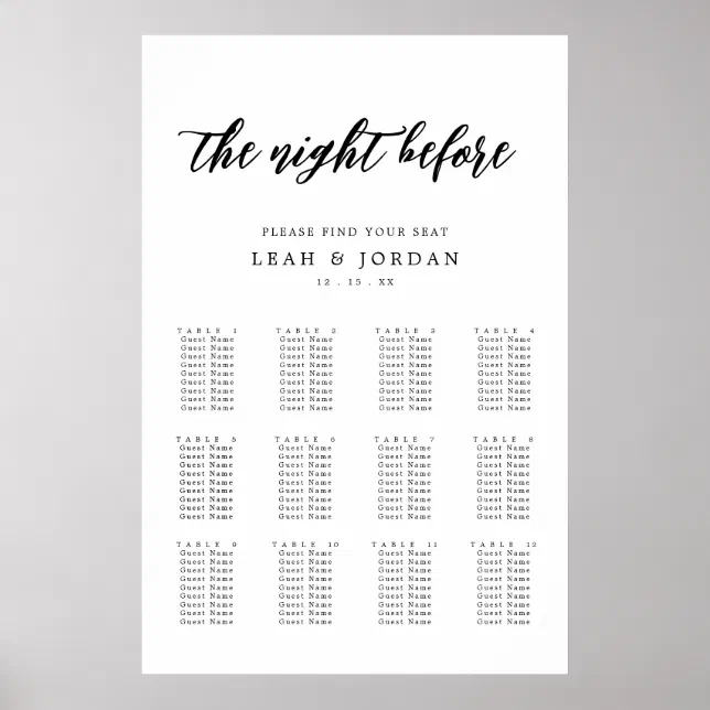 Budget Night Before Rehearsal Dinner Seating Chart | Zazzle