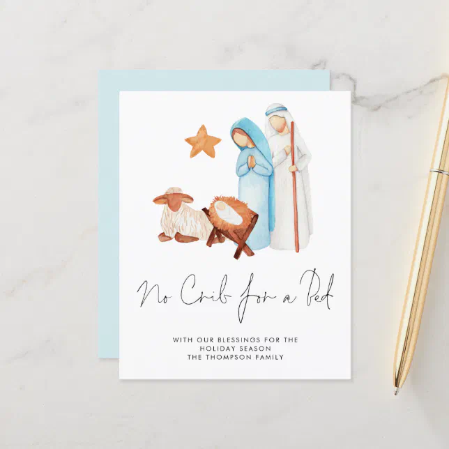 Budget No Crib For Bed Nativity Christmas Card | Zazzle