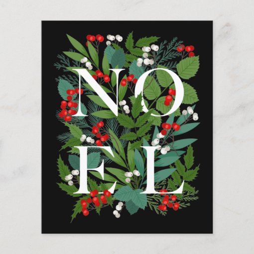 Budget NOEL Greenery Berries Holiday Card | Zazzle