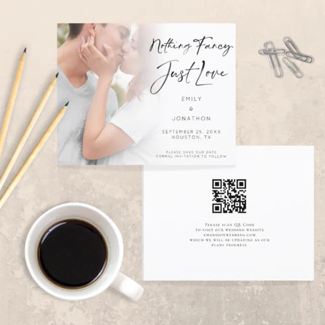 Budget Nothing Fancy QR Code Photo Save the Date | Zazzle