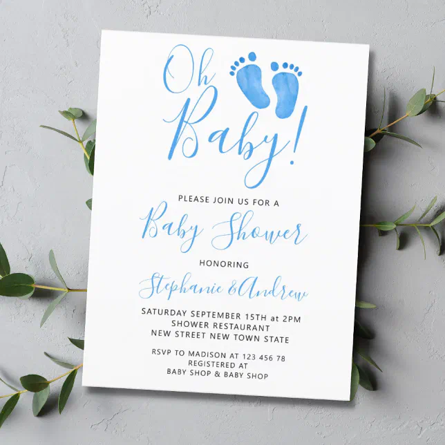 Budget Oh Baby Feet Couples Baby Shower Invitation Postcard | Zazzle