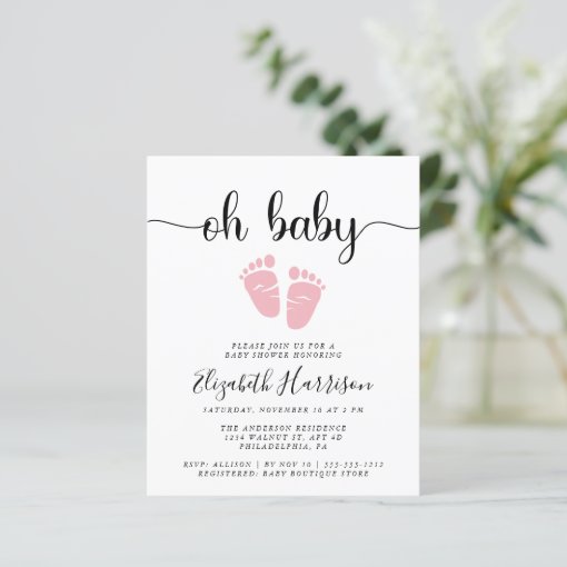 Budget Oh Baby Pink Baby Shower Invitation | Zazzle