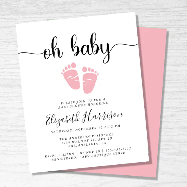 Budget Oh Baby Pink Baby Shower Invitation | Zazzle
