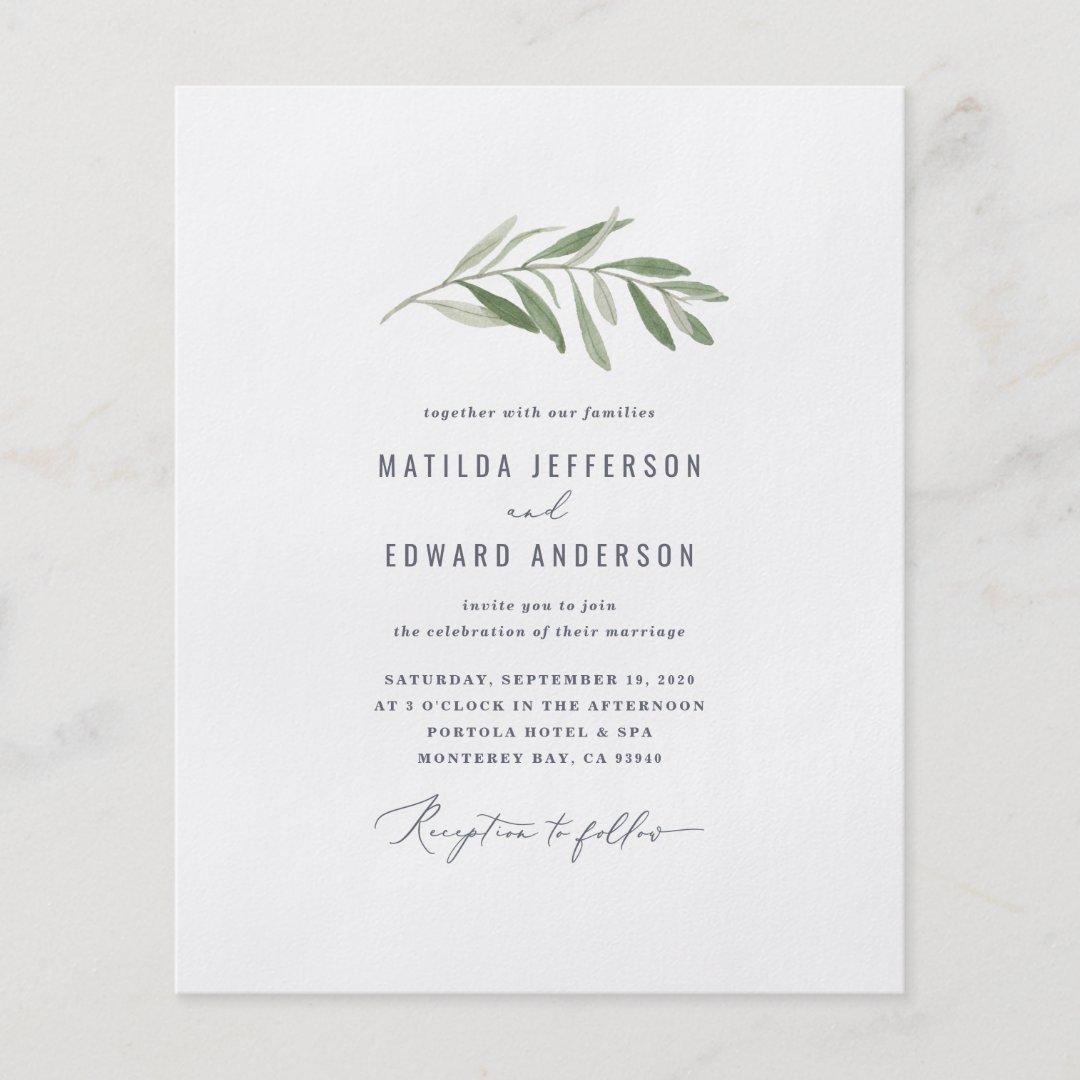 budget olive branch foliage wedding announcement flyer | Zazzle