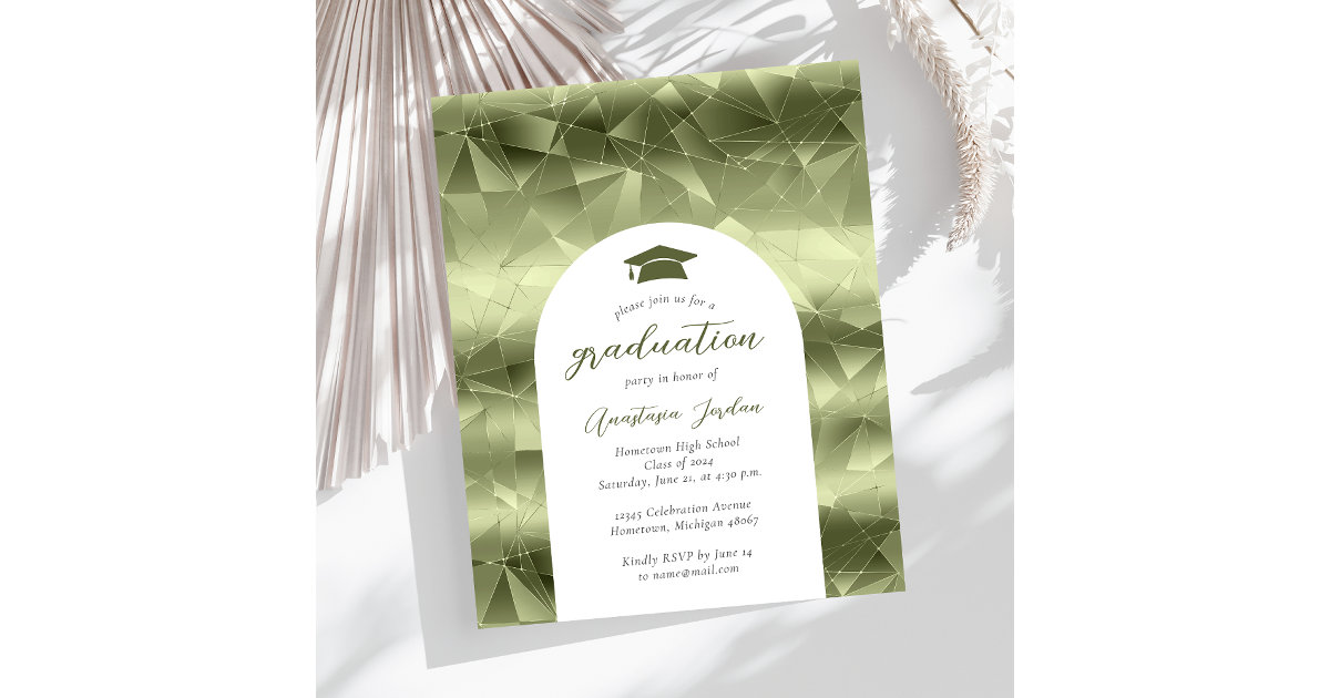 Budget Olive Green Glam Geo Arch Graduation Invite | Zazzle