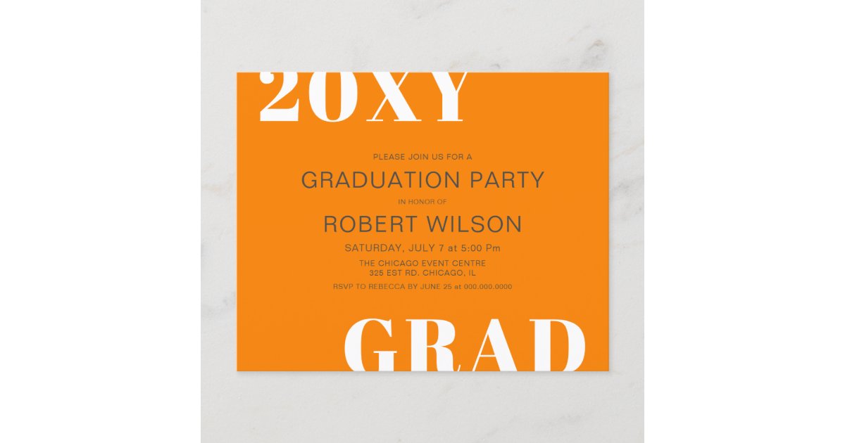 Budget Orange Bold Graduation Party Invitation | Zazzle