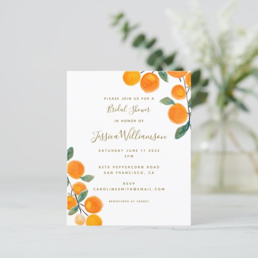 Budget Orange Citrus Fruit Bridal Shower Invite | Zazzle