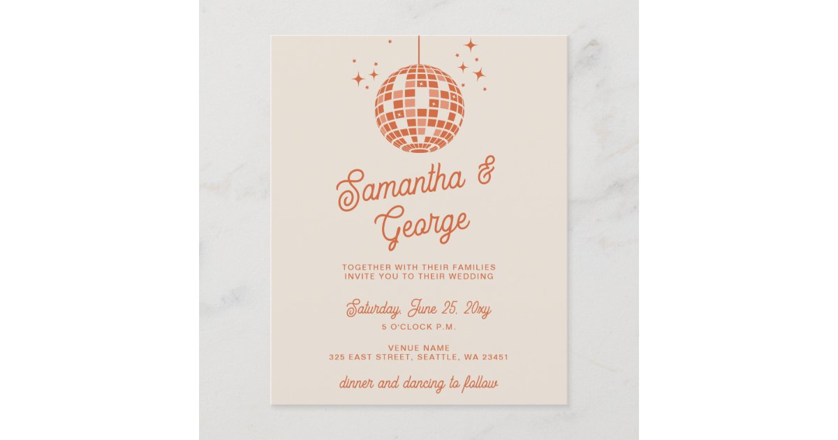 Budget Orange Photo Disco Wedding Invitation | Zazzle