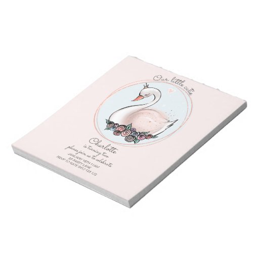 BUDGET Our Little Cutie Pink Swan Invitation Notepad | Zazzle