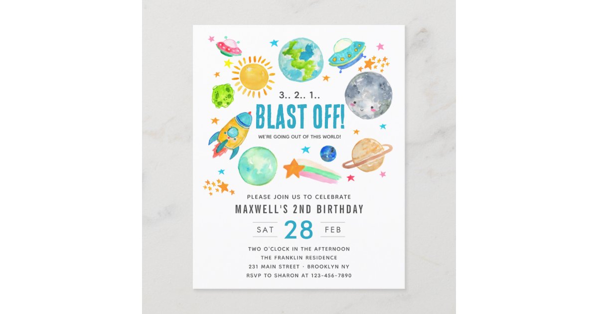 Budget Outer Space Blast Off Kid Birthday Party | Zazzle