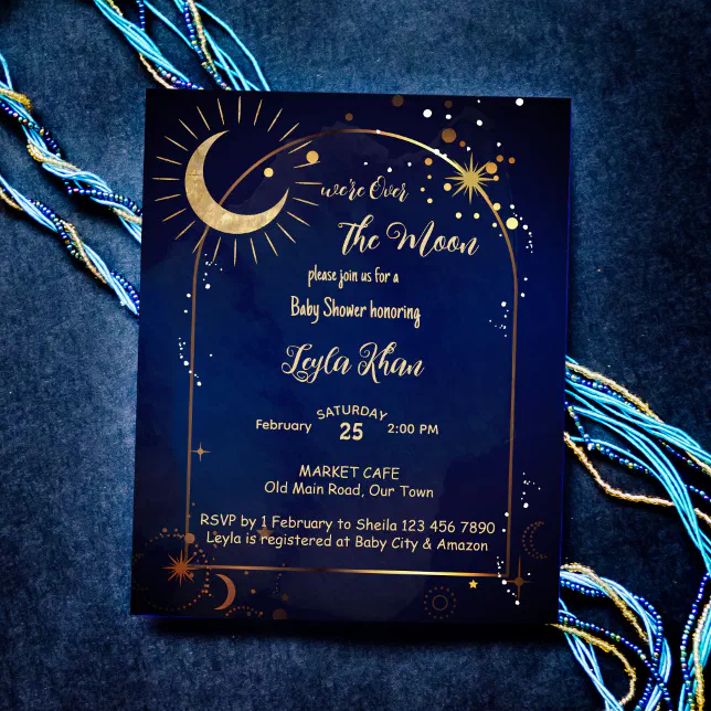 Budget Over the Moon starry night Baby Shower invi | Zazzle
