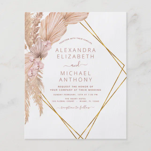 Budget Pampas Grass Bohemian Boho Tropical Wedding Flyer | Zazzle