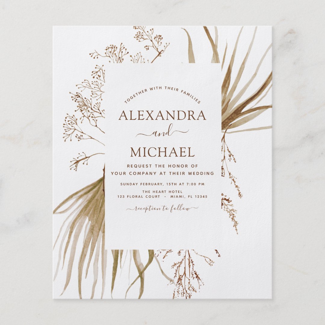 Budget Pampas Grass Bohemian Boho Wedding Flyer | Zazzle