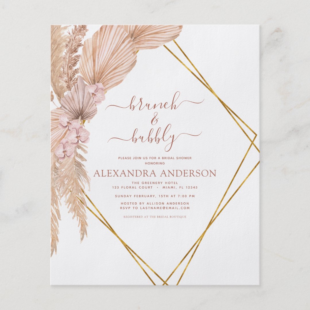 Budget Pampas Grass Brunch Bubbly Boho Flyer | Zazzle