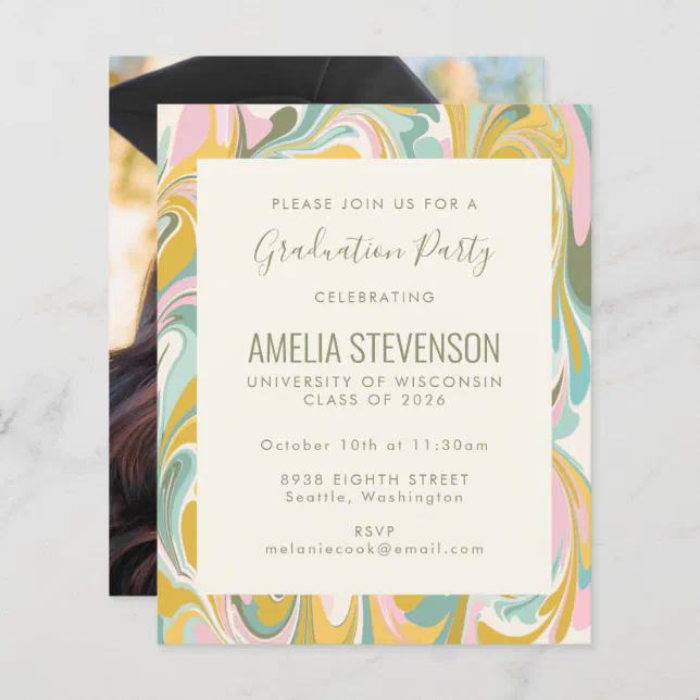 Budget Pastel Art Photo Graduation Party Invite | Zazzle