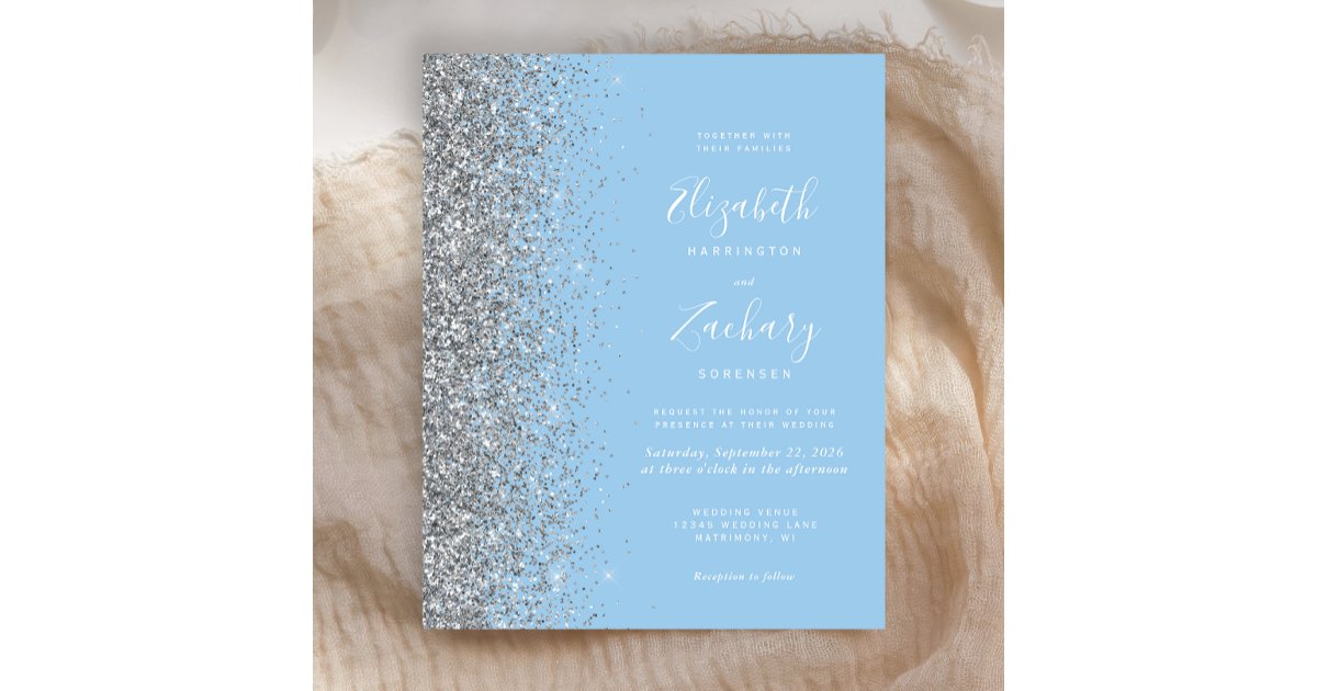 Budget Pastel Baby Blue Silver Glitter Wedding | Zazzle