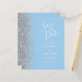 Budget Pastel Blue Silver Glitter Save the Date | Zazzle
