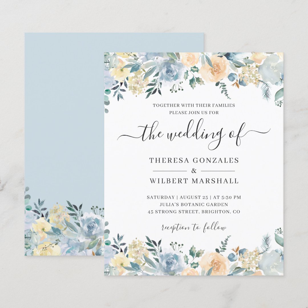 Budget Pastel Dusty Blue Wedding Invitation | Zazzle