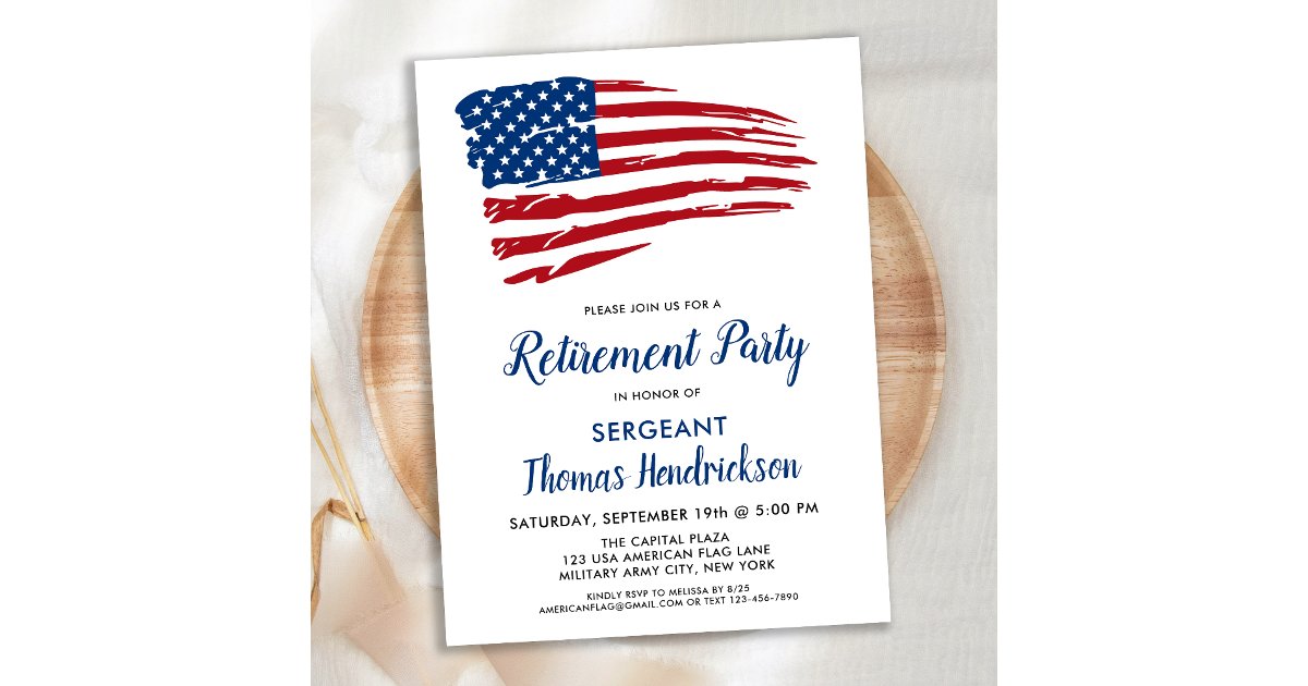 Budget Patriotic Retirement American Flag Invite | Zazzle