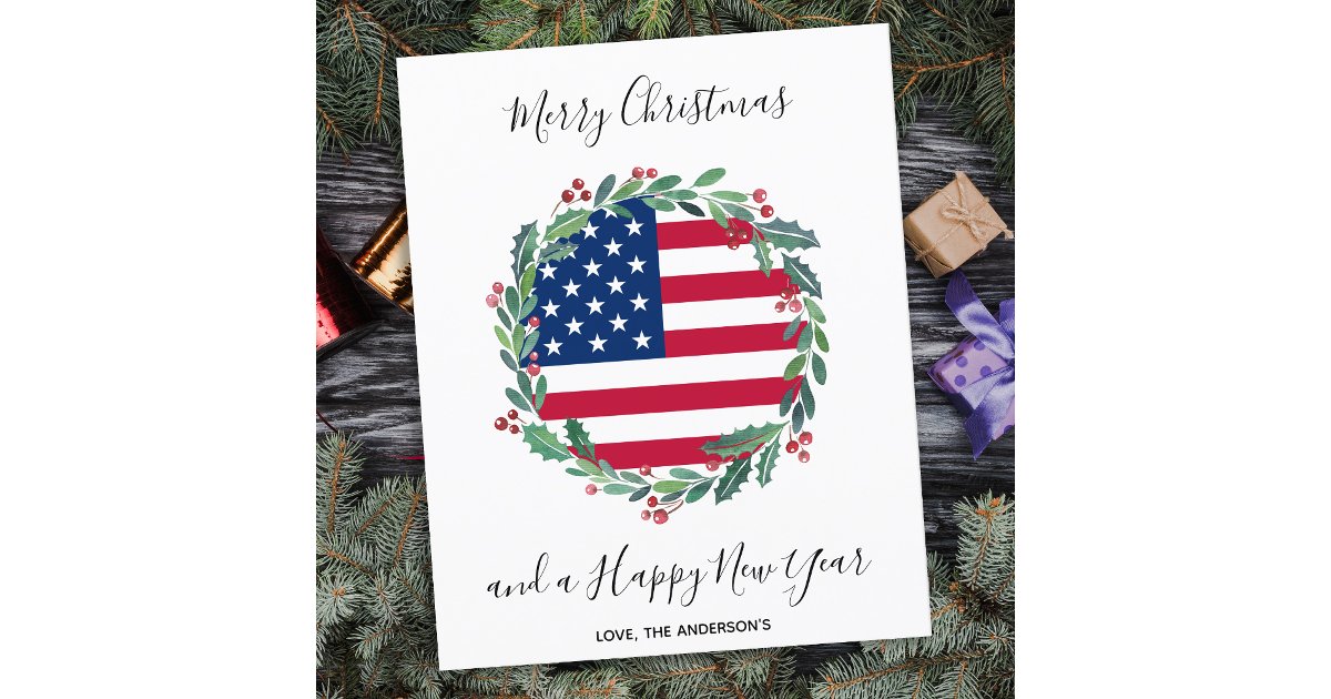 Budget Patriotic USA American Flag Christmas Card | Zazzle