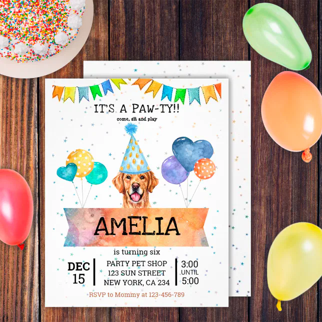 Budget Pawty Golden Retriever Dog Puppy Birthday Flyer | Zazzle