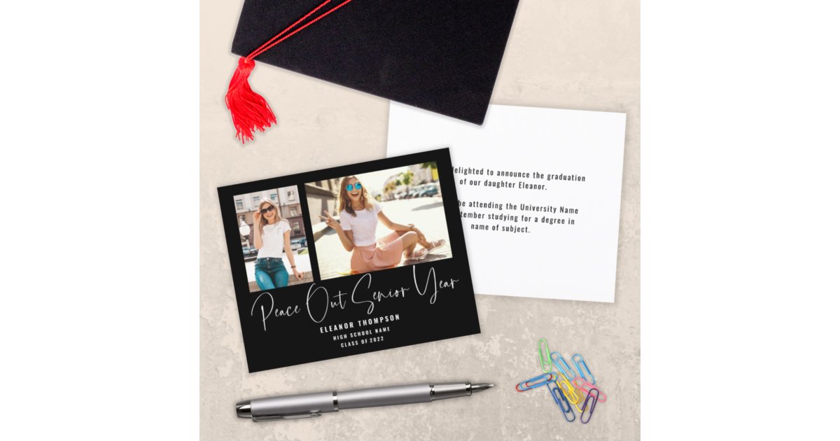 Budget Peace Out 2 Photo 2022 Grad Black Announce | Zazzle