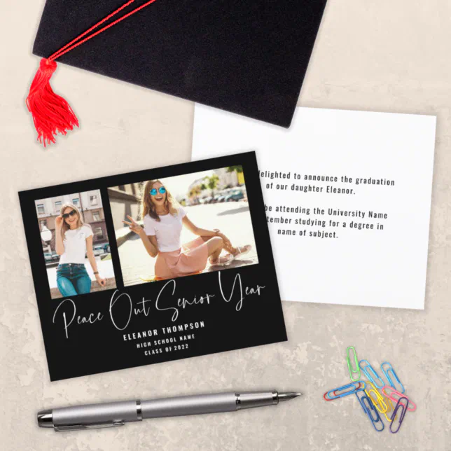 Budget Peace Out 2 Photo 2022 Grad Black Announce | Zazzle