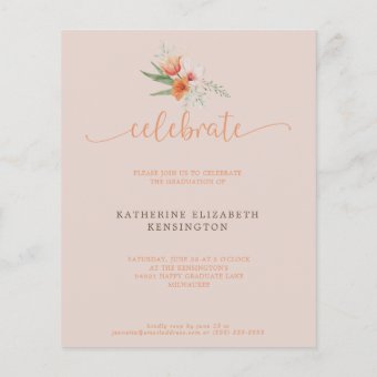 Budget Peach Floral Boho Arch Graduation Invite | Zazzle