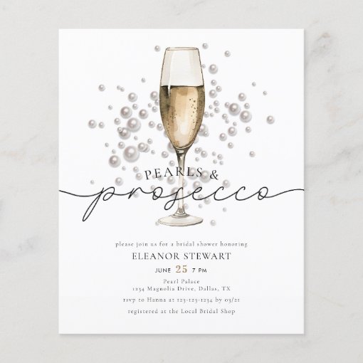 Budget Pearls Prosecco Bridal Shower Invitation Flyer | Zazzle