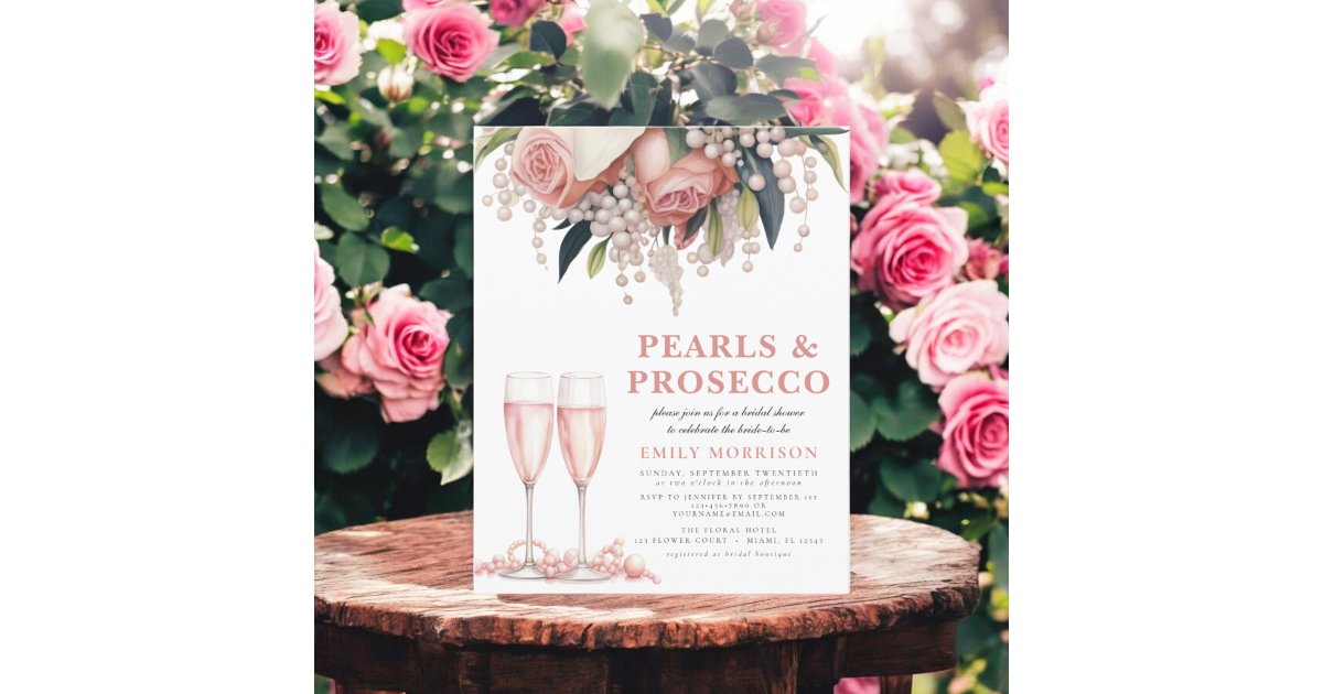 Budget Pearls & Prosecco Bridal Shower Invitation Flyer | Zazzle