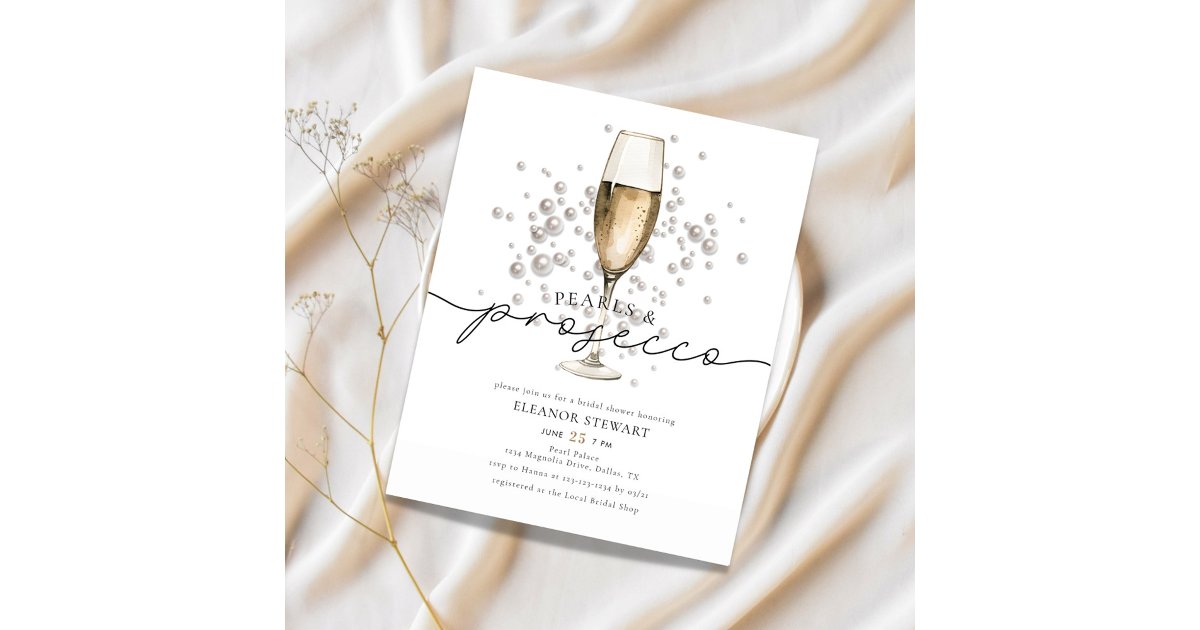Budget Pearls Prosecco Bridal Shower Invitation Flyer | Zazzle