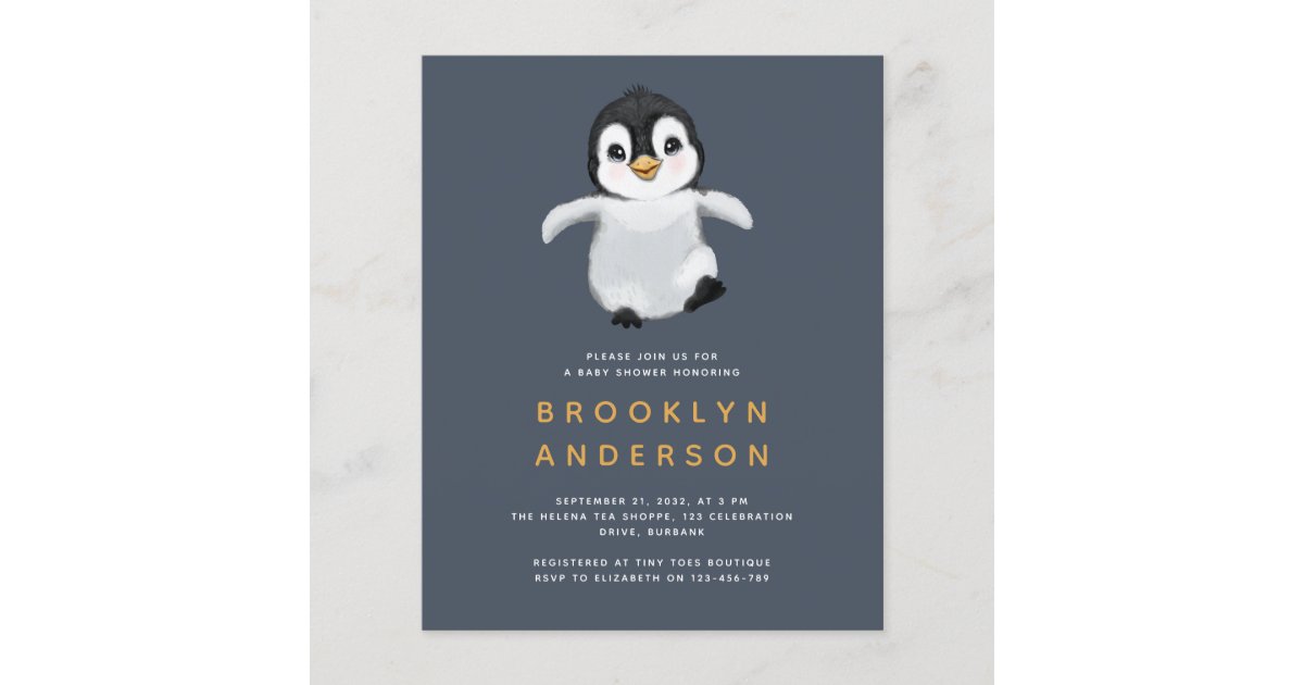 BUDGET Penguin Baby Shower Invitation | Zazzle