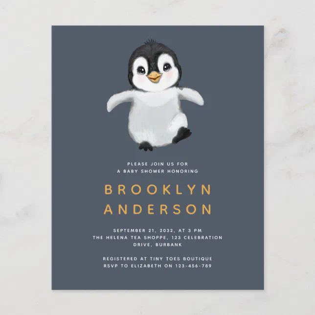 BUDGET Penguin Baby Shower Invitation | Zazzle
