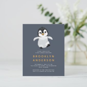 BUDGET Penguin Baby Shower Invitation | Zazzle