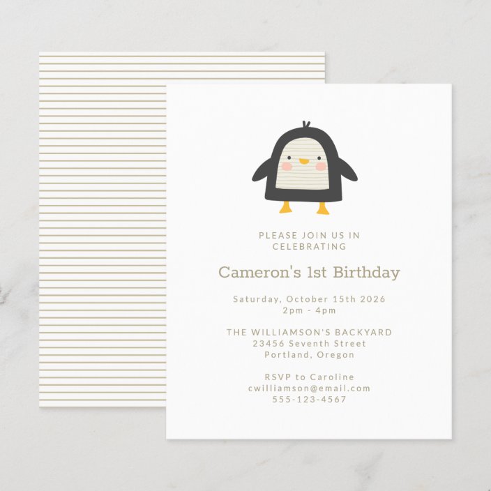 Budget Penguin Simple 1st Birthday Invitation | Zazzle.com