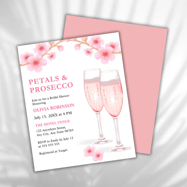 Budget Petals & Prosecco Pink Bridal Shower Invite Flyer | Zazzle