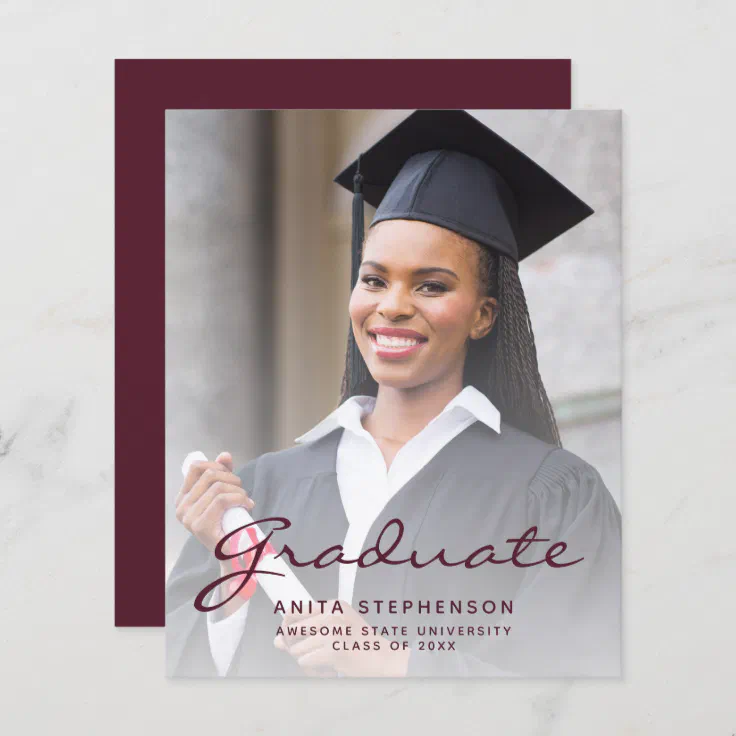 Budget Photo Burgundy Graduation Announcement | Zazzle