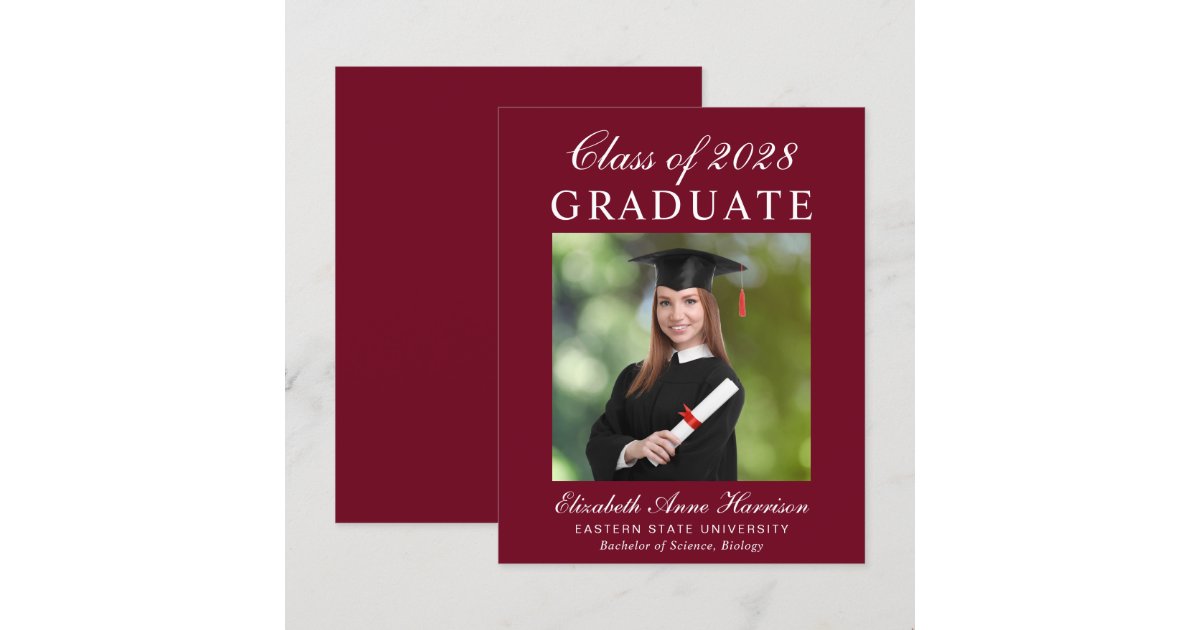 Budget Photo Burgundy Graduation Announcement | Zazzle