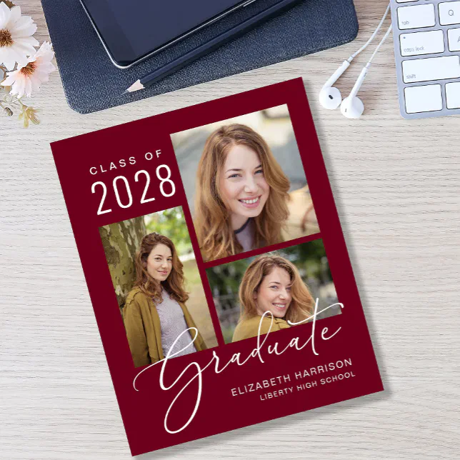 Budget Photo Burgundy Graduation Announcement | Zazzle