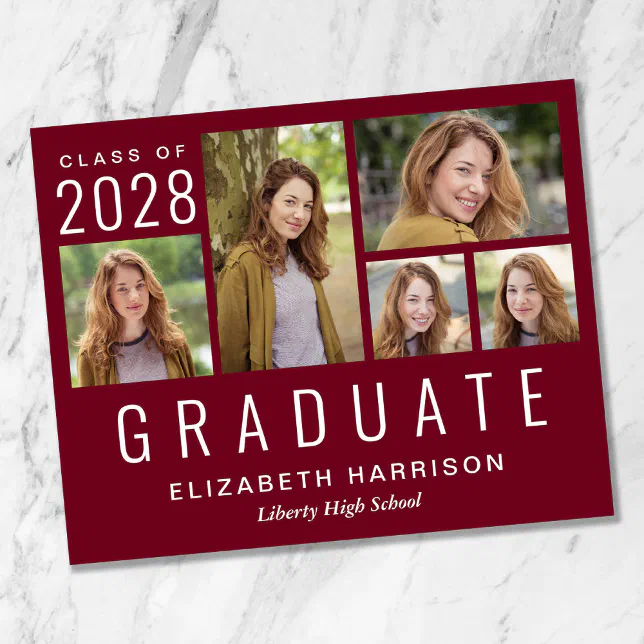Budget Photo Burgundy Graduation Announcement | Zazzle