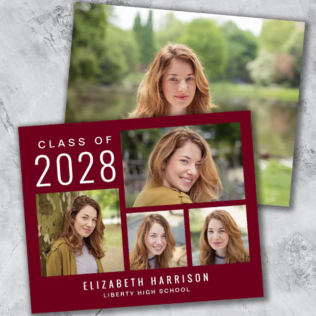 Budget Photo Burgundy Graduation Announcement | Zazzle