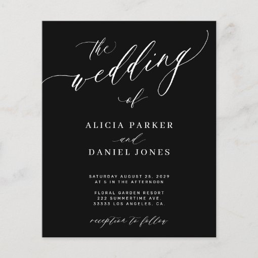 Budget photo chic script black wedding invitation | Zazzle