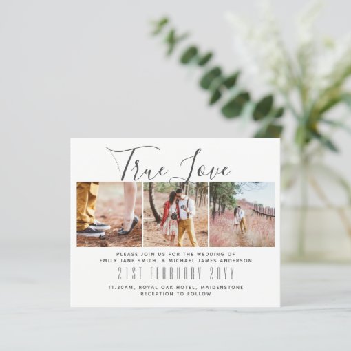 Budget Photo Collage Overlay Text Wedding Invites | Zazzle