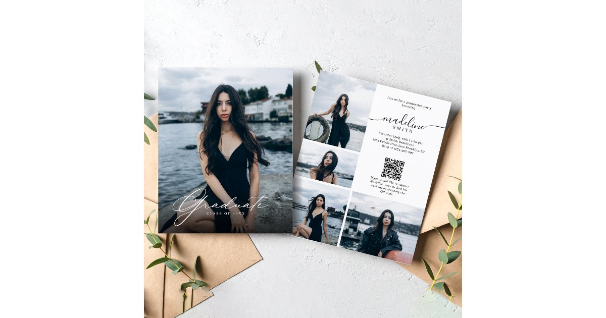 BUDGET Photo Collage QR code Graduation Party | Zazzle